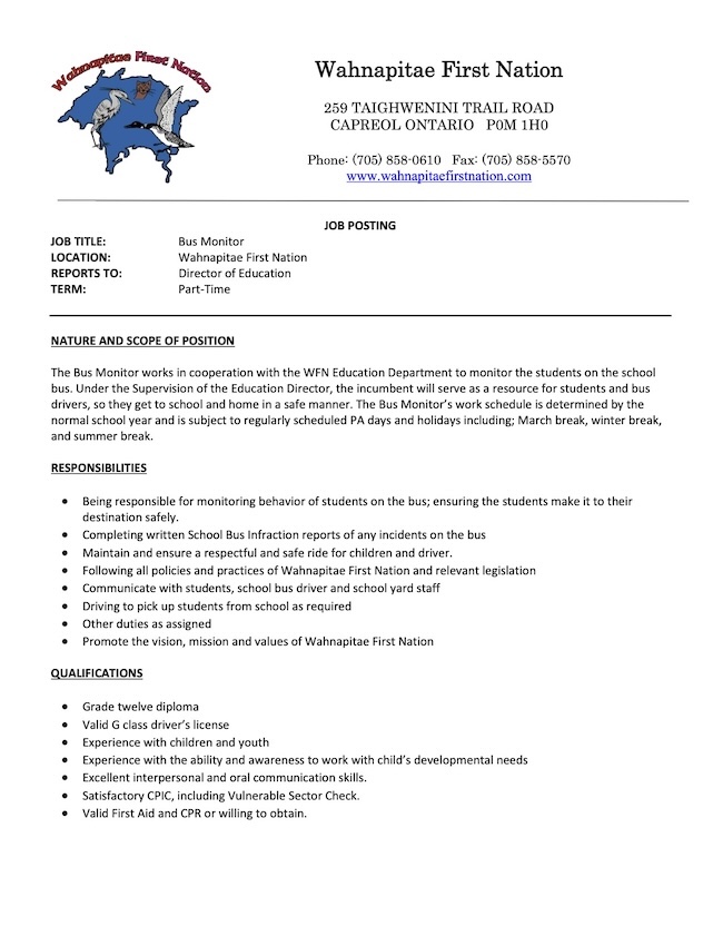 Opportunities at WFN - Wahnapitae First Nation